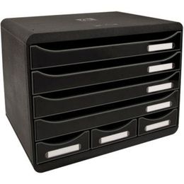 Exacompta STOREBOX Schwarz Glossy, 7 offene Schubladen A4+ im Querformat, 27 cm tief, leise, Sicherheitsstopp, 25 Jahre