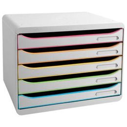 Exacompta Big Box Plus Horizon Wei&szlig;/Harlekin, 5 offene Schubladen A4/A4+, 27 cm tief, leise mit Stopp, stapelbar