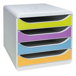 Exacompta Big Box Pop N&rsquo;Co sortiert, 4 offene Schubladen A4/A4+, leise, Sicherheitsstopp, stapelbar, Blauer Engel