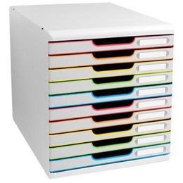 Exacompta MODULO A4 Schubladenbox Wei&szlig;/Harlekin, 10 geschlossene Schubladen A4/A4+, leise, Sicherheitsstopp, stapelbar