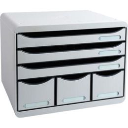 Exacompta STOREBOX Office Lichtgrau, 6 offene Schubladen A4+ quer, 27 cm tief, leise, Sicherheitsstopp, stapelbar