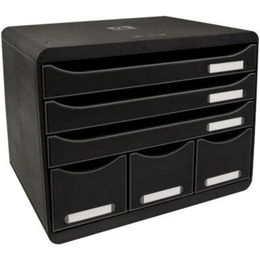 Exacompta STOREBOX Schwarz Glossy, 6 offene Schubladen A4+ quer, 27 cm tief, leise Ausz&uuml;ge, Sicherheitsstopp, stapelbar