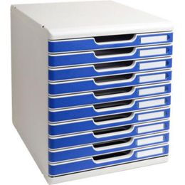 Exacompta MODULO A4 Schubladenbox Office Blau, 10 Schubladen geschlossen A4/A4+, leise, Sicherheitsstopp, stapelbar