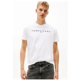 Tommy Hilfiger T-Shirt TOMMY JEANS "TJM REG LINEAR LOGO TEE EXT", Herren, Gr. XL, wei&szlig;, Single Jersey, Obermaterial: 100% Baumwolle, bestickt, unifarben, regular fit normal, Rundhals, abgesteppte Kante, Shirts T-Shirt, Rundhals, Regular Fit