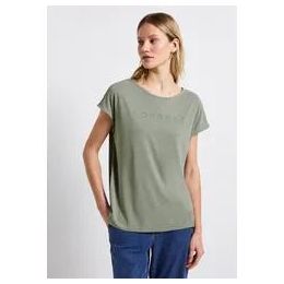 T-Shirt Street One, Damen, Gr. 44, gr&uuml;n (dusty milky gr&uuml;n), Jersey, Obermaterial: 70% Modal, 30% Polyester, bedruckt, unifarben, h&uuml;ftbedeckend, Rundhals, Shirts T-Shirt, mit Wording aus Schmucksteinen