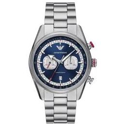 Chronograph Emporio Armani, silber (silberfarben, blau), Armbanduhren, Damen, Chronograph, Quarzuhr, Armbanduhr, Herrenuhr, Edelstahlarmband, analog, Tag