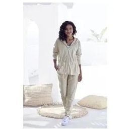 Sweatjacke Lascana, Damen, Gr. 36/38, grau (silber grau), angeraute Sweatware, Obermaterial: 50% Baumwolle, 50% Polyester, bequem h&uuml;ftlang, Rippb&uuml;ndchen, Sweatjacken Sweatjacke, mit Tunnelzug in der Taille, Loungewear