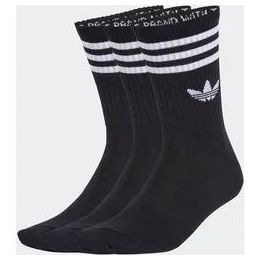Sportsocken Adidas ORIGINALS "3-STREIFEN CREW 3ER-PACK", Herren, Gr. L (43/45), schwarz (schwarz, schwarz, schwarz), Obermaterial: 49% Baumwolle, 48% Polyester, 2% Elasthan, 1% sonstige Fasern, Socken Sportsocken, f&uuml;r Laufen, kn&ouml;chellang, mit 3-Streifen und Trefoil Logo