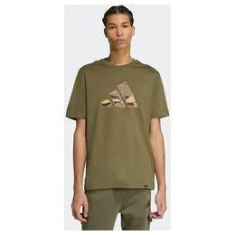 T-Shirt Adidas SPORTSWEAR "CAMO LOGO GRAFIK", Damen, Gr. S, gr&uuml;n (olive strata), Obermaterial: 100% Baumwolle, Rundhals, Shirts T-Shirt, Print T-Shirt, aus Baumwoll-Jersey