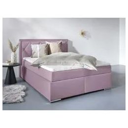Boxbett Home Affaire "Alfie, wahlweise mit Bettkasten", rosa (rose), L:206cm, Bezug Bett: Samtvelours (100% Polyester), Bezug der Spiegelfl&auml;che Matratzendrell aus 100% Polyester. Topperbezug abnehmbar und waschbar bis 30o C, aus 100% Polyester, Komplettbetten, Boxspringbett, mit Stra&szlig;steinen im Kopfteil, H2, H3 und H4 w&auml;hlbar, Topseller