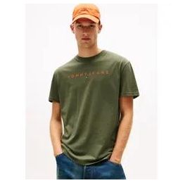 Tommy Hilfiger T-Shirt TOMMY JEANS "TJM REG LINEAR LOGO TEE EXT", Herren, Gr. S, gr&uuml;n (pewter gr&uuml;n multi), Single Jersey, Obermaterial: 100% Baumwolle, bestickt, unifarben, regular fit normal, Rundhals, abgesteppte Kante, Shirts T-Shirt, Rundhals, Regular Fit