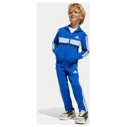 Trainingsanzug Adidas SPORTSWEAR "SEASONAL ESSENTIALS TIBERIO 3-STREIFEN KIDS", Jungen, Gr. 128, blau (royal blau, wei&szlig;, glow blau), Obermaterial: 70% Baumwolle, 30% Polyester, Sportanz&uuml;ge Trainingsanzug