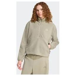 Sweatjacke Adidas SPORTSWEAR "CITY TECH HIGH PILE FLEECE HALF-ZIP", Damen, Gr. XL, gr&uuml;n (silber pebble), Obermaterial: 100% Polyester, angesetztes B&uuml;ndchen, Sweatjacken Sweatjacke