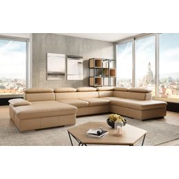 Sit & More Wohnlandschaft SIT & MORE "Valantine U-Form, B: 349 cm", braun (cappuccino), B:349cm H:73cm T:226cm, NaturLEDER;Spannstoff, Sofas, Wohnlandschaft, mit Arm- & Kopfteilverstellung, optional mit Bettfunktion