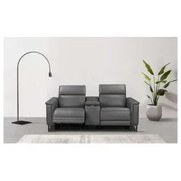 2-Sitzer OTTO HOME "LUND, Kinosofa, Relaxfunktion, TV-Sessel, manuell/elektrisch (USB-A)", grau, B:195cm H:97cm T:99cm, 100% Echtleder - Kunstleder 100% Polyurethan, Sofas, Kopfteilverstellung, Getr&auml;nkachhalter, u. Staufach