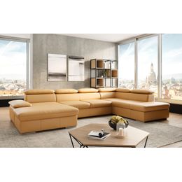Sit & More Wohnlandschaft SIT & MORE "Valantine U-Form, B: 349 cm", gelb (curry), B:349cm H:73cm T:226cm, Sofas, Wohnlandschaft, mit Arm- & Kopfteilverstellung, optional mit Bettfunktion