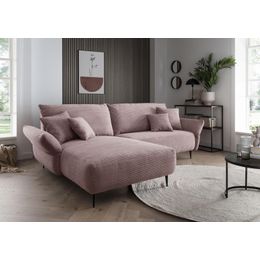 Ecksofa Home Affaire "Amarena L-Form", rosa, B:286cm H:96cm T:178cm, 100% Polyester, Sofas, Ecksofa, inklusive Armlehnenverstellfunktion, 4x Zierkissen gratis