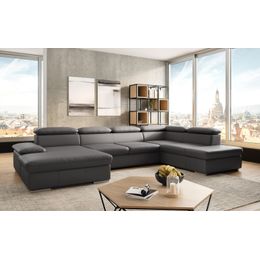 Sit & More Wohnlandschaft SIT & MORE "Valantine U-Form, B: 349 cm", braun (mocca), B:349cm H:73cm T:226cm, NaturLEDER;Spannstoff, Sofas, Wohnlandschaft, mit Arm- & Kopfteilverstellung, optional mit Bettfunktion
