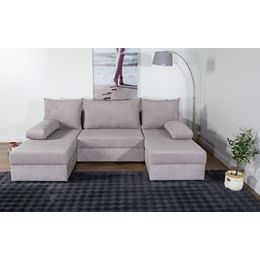 Wohnlandschaft Collection AB "Pico U-Form", grau (hellgrau), B:220cm H:39cm T:158cm, 100%Polyester, Sofas, Wohnlandschaft, Wohnlandschaft,2 X Ottomane,Poly&auml;therschaum Polsterung