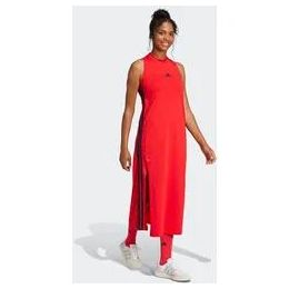 Shirtkleid Adidas SPORTSWEAR "ESSENTIALS 3-STREIFEN LONG RACERBACK", Damen, Gr. XXL, N-Gr, rot (pure ruby, schwarz), Obermaterial: 93% Baumwolle, 7% Elasthan, Kleider Shirtkleid, &auml;rmelloses Racerback-Design, sportlicher Stil, ohne Verschluss