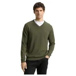 V-Ausschnitt-Pullover Tom Tailor, Herren, Gr. XXL, gr&uuml;n (tea leaf melange), Strick, Obermaterial: 100% Baumwolle, meliert, regular fit normal, V-Ausschnitt, Rippb&uuml;ndchen, Pullover, mit kleiner Logo-Stickerei