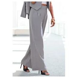 Palazzohose Lascana, Damen, Gr. 38, N-Gr, grau meliert, Stoff, Obermaterial: 64% Polyester, 32% Viskose, 4% Elasthan, meliert, figurumspielend lang, Hosen Palazzohose, im Business-Look, elegante Anzughose mit Taschen, Topseller