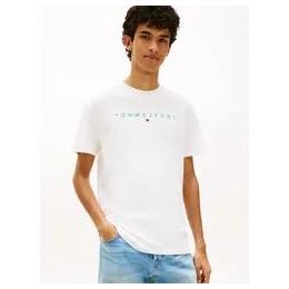 Tommy Hilfiger T-Shirt TOMMY JEANS "TJM REG LINEAR LOGO TEE EXT", Herren, Gr. 3XL, ecru, bahama gr&uuml;n, Single Jersey, Obermaterial: 100% Baumwolle, bestickt, unifarben, regular fit normal, Rundhals, abgesteppte Kante, Shirts T-Shirt, Rundhals, Regular Fit