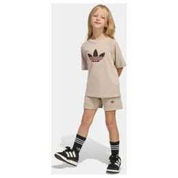 Trainingsanzug Adidas ORIGINALS "LOCKERES KURZES -SET MIT TREFOIL", Jungen, Gr. 128, stone khaki, Obermaterial: 100% Baumwolle, Sportanz&uuml;ge Trainingsanzug