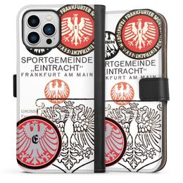 DeinDesign iPhone 13 Pro Max Handy Klapph&uuml;lle Handyh&uuml;lle aus Kunst Leder schwarz Flip Case Retro Eintracht Frankfurt Official Licensed Product Sideflip mit 