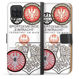 DeinDesign Galaxy A12 Handy Klapph&uuml;lle Handyh&uuml;lle aus Kunst Leder schwarz Flip Case Eintracht Frankfurt Retro Official Licensed Product Sideflip mit langer 