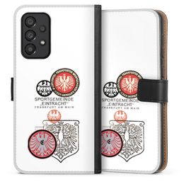 DeinDesign Galaxy A33 5G Handy Klapph&uuml;lle Handyh&uuml;lle aus Kunst Leder schwarz Flip Case Eintracht Frankfurt Retro Official Licensed Product Sideflip mit langer 