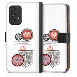 DeinDesign Galaxy A53 5G Handy Klapph&uuml;lle Handyh&uuml;lle aus Kunst Leder schwarz Flip Case Eintracht Frankfurt Retro Official Licensed Product Sideflip mit langer 