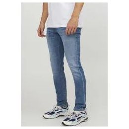 Jack & Jones Slim-fit-Jeans JACK & JONES "JJIGLENN Slim-Fit mit Stretch und praktischer 5-Pocket-Form", Herren, Gr. 28, L&auml;nge 30, blau (light blau denim), Denim/Jeans, Obermaterial: 70% Baumwolle, 28% Polyester, 2% Elasthan, Abriebeffekte, slim fit kn&ouml;chellang, Jeans Slim-fit-Jeans, Baumwollmischung, slim fit