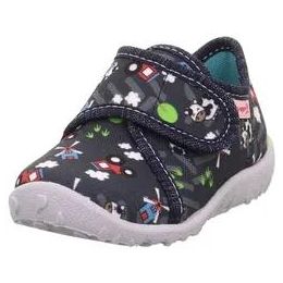 Hausschuh Superfit "SPOTTY, WMS: mittel", M&auml;dchen, Gr. 21, blau (dunkelblau kombiniert), Textil, bedruckt, Schuhe Hausschuh, Klettschuh, Kindergarten Schuh mit Motiv, Gr&ouml;&szlig;enschablone zum Download