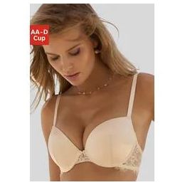 Push-up-BH Lascana "Alana", Damen, Gr. 90, Cup C, beige (champagner), Spitze, Obermaterial: 41% Seide, 33% Polyester, 20% Polyamid, 6% Elasthan, BHs Push-up-BH, mit hohem Seidenanteil und edler Spitze, Dessous
