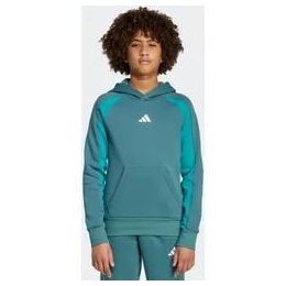 Kapuzensweatshirt Adidas SPORTSWEAR "SEASONAL ESSENTIALS COLORBLOCK KIDS HOODIE", M&auml;dchen, Gr. 176, preloved teal, pure teal, wei&szlig;, Obermaterial: 55% Baumwolle, 36% Polyester, 9% Viskose, angesetztes B&uuml;ndchen, Sweatshirts