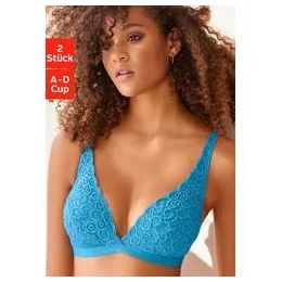 Bralette-BH Petite Fleur, Damen, Gr. 70, Cup D, blau (rauchblau, wei&szlig;), Spitze, Obermaterial: 90% Polyamid, 10% Elasthan, BHs BH Spitzenw&auml;sche BH-Set Spitzen-BH Triangel-BH Bralette, ohne B&uuml;gel aus Spitze, Dessous