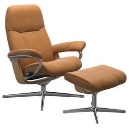 Relaxsessel stressless "Consul", braun (new caramel), B:78cm H:97cm T:70cm, Sessel, Relaxsessel, mit Hocker, mit Cross Base, Gr&ouml;&szlig;e S, M & L, Holzakzent Eiche