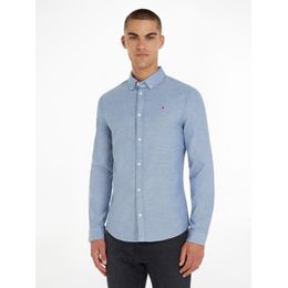 Langarmhemd Tommy Jeans "TJM Slim Stretch Oxford Shirt", Herren, Gr. S, N-Gr, blau (twilight navy), Web, Obermaterial: 98% Baumwolle, 2% Elasthan, slim fit, 1-Knopf-Manschette, Hemden Langarmhemd, mit Flaglabel auf der Brust
