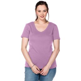 sheego Damen T-Shirt mit V-Ausschnitt, Rippqualit&auml;t, orchidee, Gr&ouml;&szlig;e 52/54
