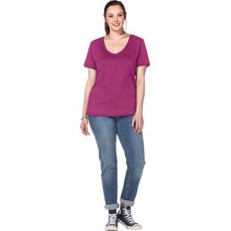 sheego Gro&szlig;e Gr&ouml;&szlig;en T-Shirt mit V-Ausschnitt, Rippqualit&auml;t, magenta, Gr&ouml;&szlig;e 56/58 - Damen
