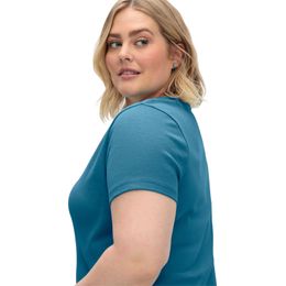 sheego Gro&szlig;e Gr&ouml;&szlig;en T-Shirt mit V-Ausschnitt, Rippqualit&auml;t, topas, Gr&ouml;&szlig;e 52/54 - Damen