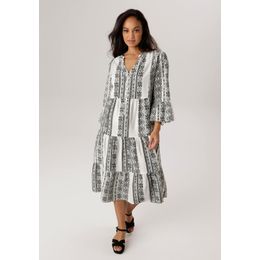 sheego Gro&szlig;e Gr&ouml;&szlig;en Midikleid, wei&szlig;-schwarz, Gr&ouml;&szlig;e 52 - Damen