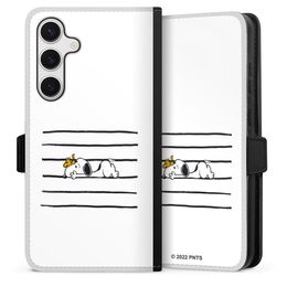DeinDesign Galaxy S24+ Handy Klapph&uuml;lle Handyh&uuml;lle aus Kunst Leder schwarz Flip Case Snoopy Dog Peanuts Sideflip mit Lasche