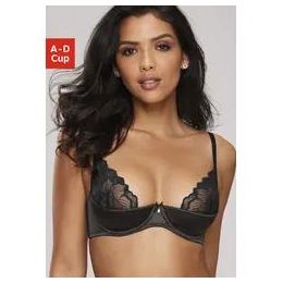 B&uuml;stenhebe Lascana, Damen, Gr. 70, Cup A, schwarz, Spitze, Obermaterial: 76% Polyamid, 16% Elasthan, 8% Polyester, BHs B&uuml;stenhebe, aus edlem Satin-Material mit dezent transparenter Spitze, sexy Dessous