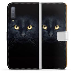 DeinDesign Galaxy A7 (2018) Handy Klapph&uuml;lle Handyh&uuml;lle aus Kunst Leder wei&szlig; Flip Case Black Eye Cat Sideflip mit Lasche