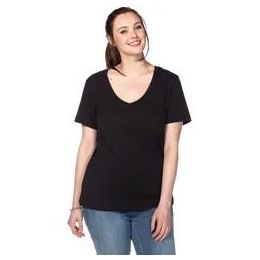 T-Shirt sheego "T-Shirt", Damen, Gr. 48/50, schwarz, 100% Baumwolle, unifarben, V-Ausschnitt, Shirts T-Shirt