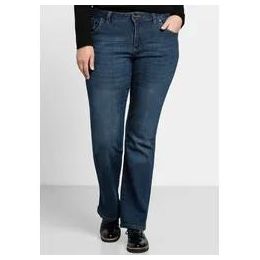 Bootcut-Jeans sheego, Damen, Gr. 44, Normalgr&ouml;&szlig;en, blau (dunkelblau denim), 75% Baumwolle, 24% Polyester, 1% Elasthan, unifarben, lang, Jeans