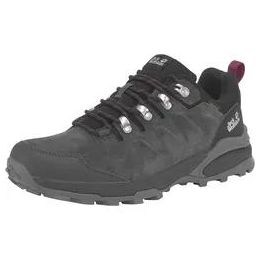 Wanderschuh Jack Wolfskin "REFUGIO TEXAPORE LOW W", Damen, Gr. 39, schwarz (schwarzsteel, lila), Textil, Veloursleder, Schuhe Wanderschuh, wasserdicht, Trekkingschuh