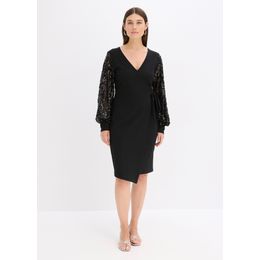 bonprix Midikleid mit Paillettenstickerei an den &Auml;rmel, schwarz
